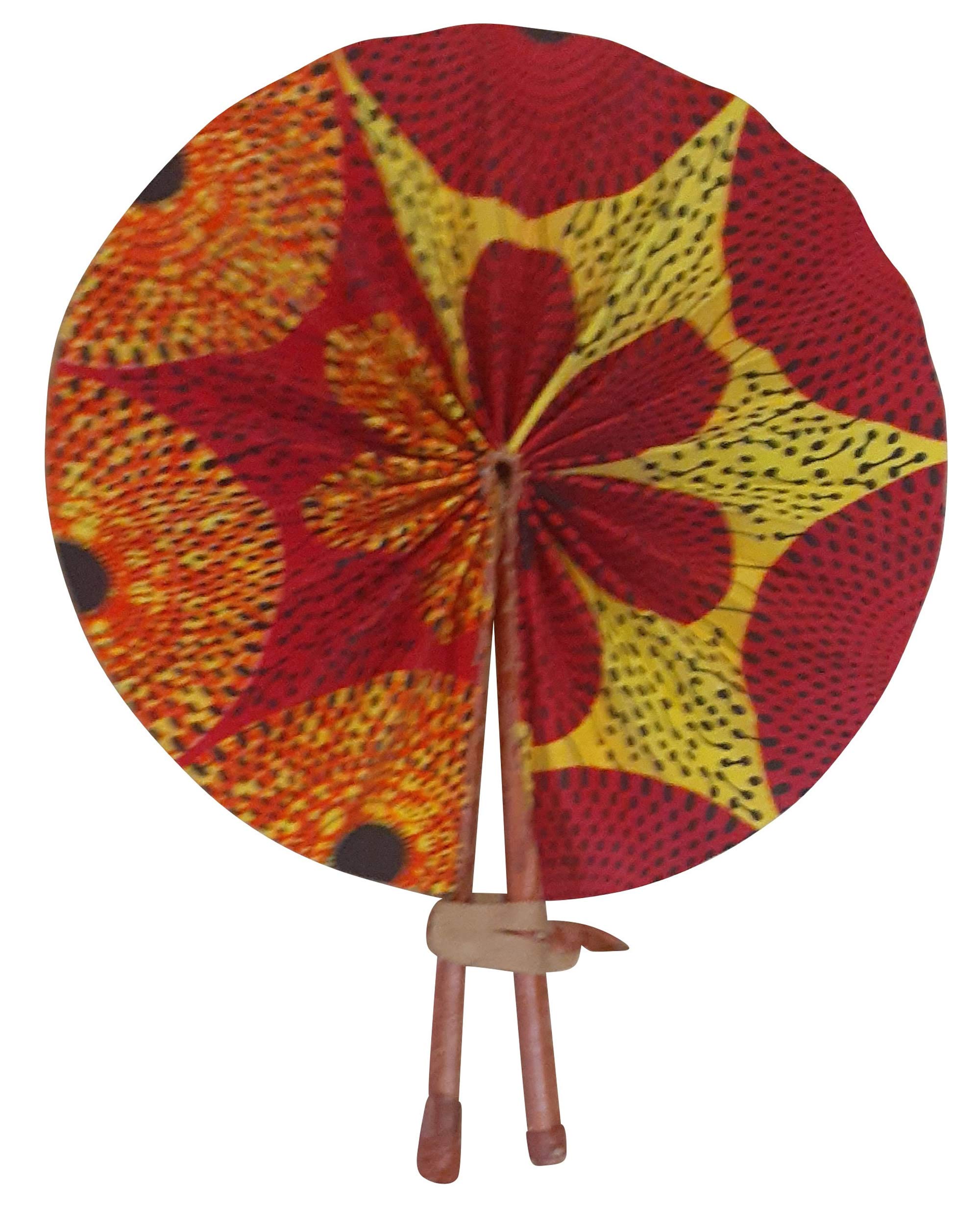 African Folding Hand Fan Magenta Floral Quality Fabri