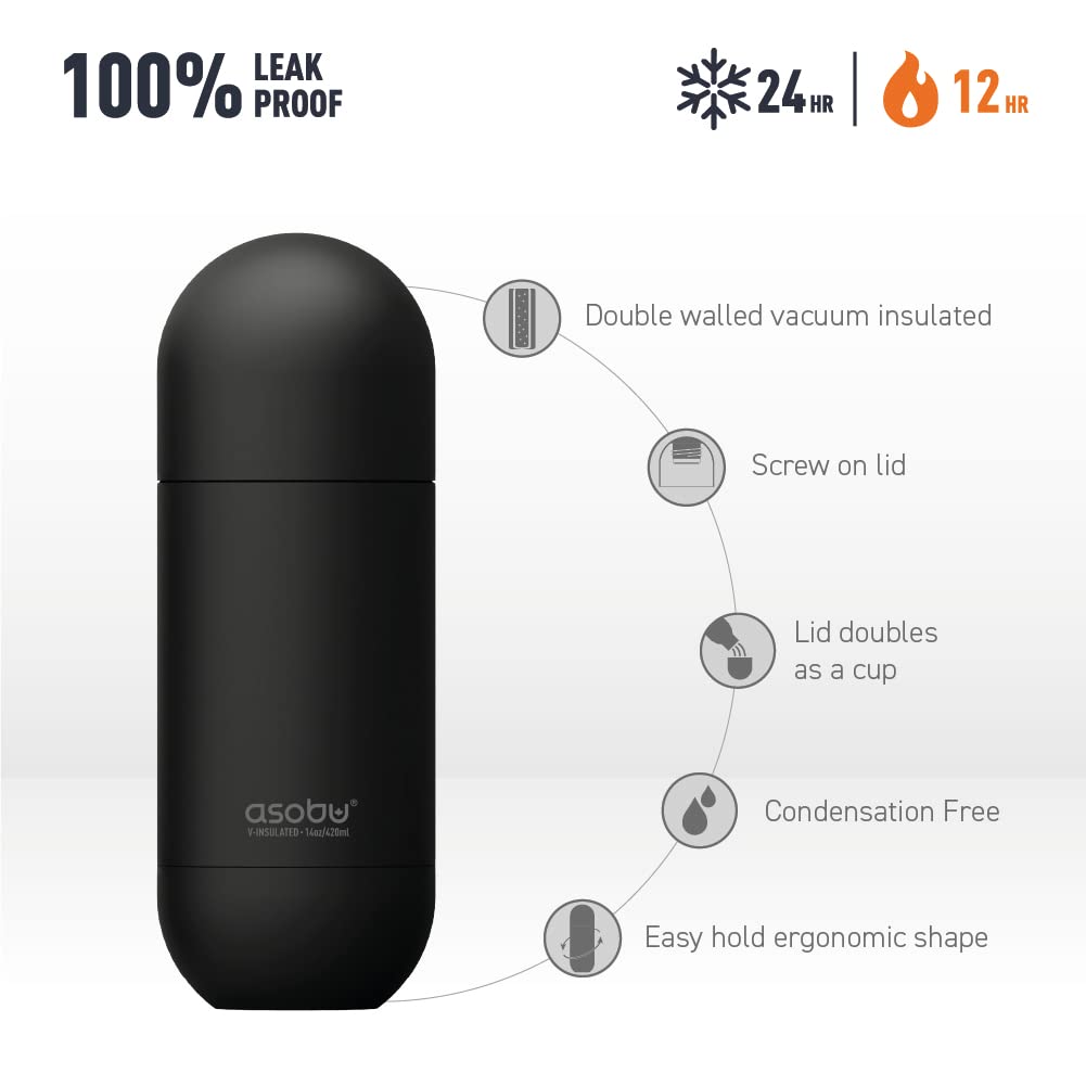 asobu Orb Stainless Steel Double Wall Insulated Travel Water Bottle β Lid Doubles as a Cup 14 Ounce (Pastel Blue)