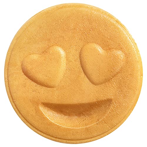 Heart Eyes Emoji Mini Waffle Maker - Make Breakfast Special for Boys & Girls w Cute Personal-Sized 4" Smiley Face Pancakes - Non-Stick, Easy to Clean, Unique Fun Gift or Summer Morning Treat for Kids