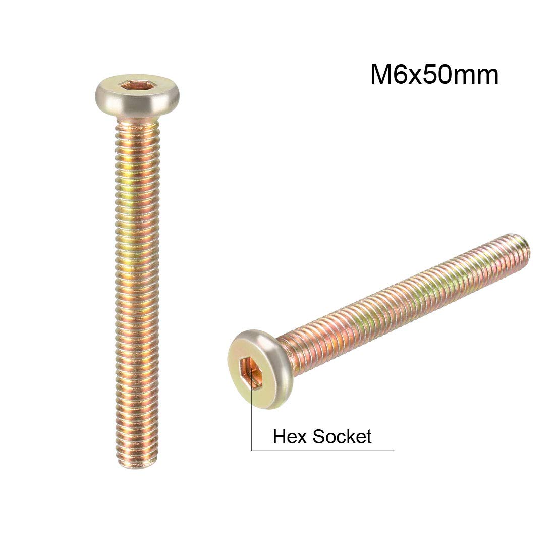 uxcell M6x50mm Furniture Screw Hex Socket Machine Screws Zinc Plated Fasteners Bolts Full Thread Carbon Steel 10Pcs