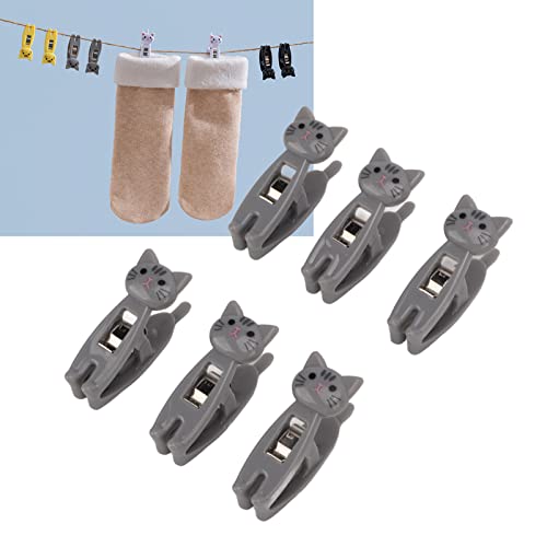 Cat Design Chip Clips, 6pcs Plastic Chip Bag Clip Kitchen Clips Multifunctional Small Clips for Bread Bag, Potato Chip Bag Clothesline Clip(Grey)