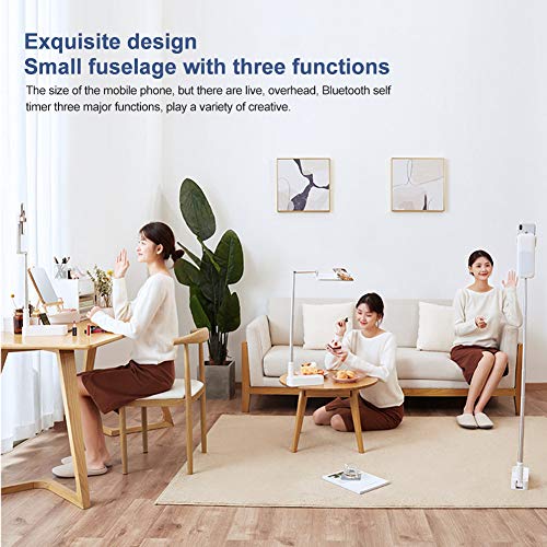 Bibabala Phone Stand for Video Recording Extendable Selfie Stand 360° Rotation with Phone Holder Foldable 7 Brightness LED Light for Live Streaming Photography Reading(White)