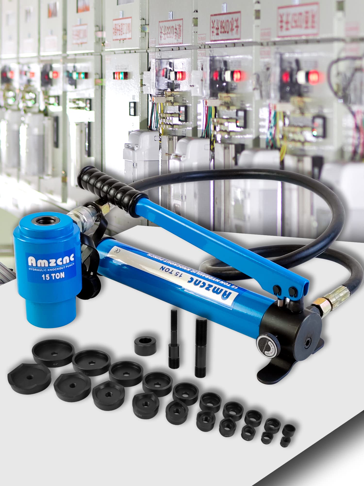 AMZCNC Hydraulic Knockout Punch Electrical Conduit Hole Cutter Set KO Tool Kit 1/2 to 4 inch (15T(1/2"-4"))