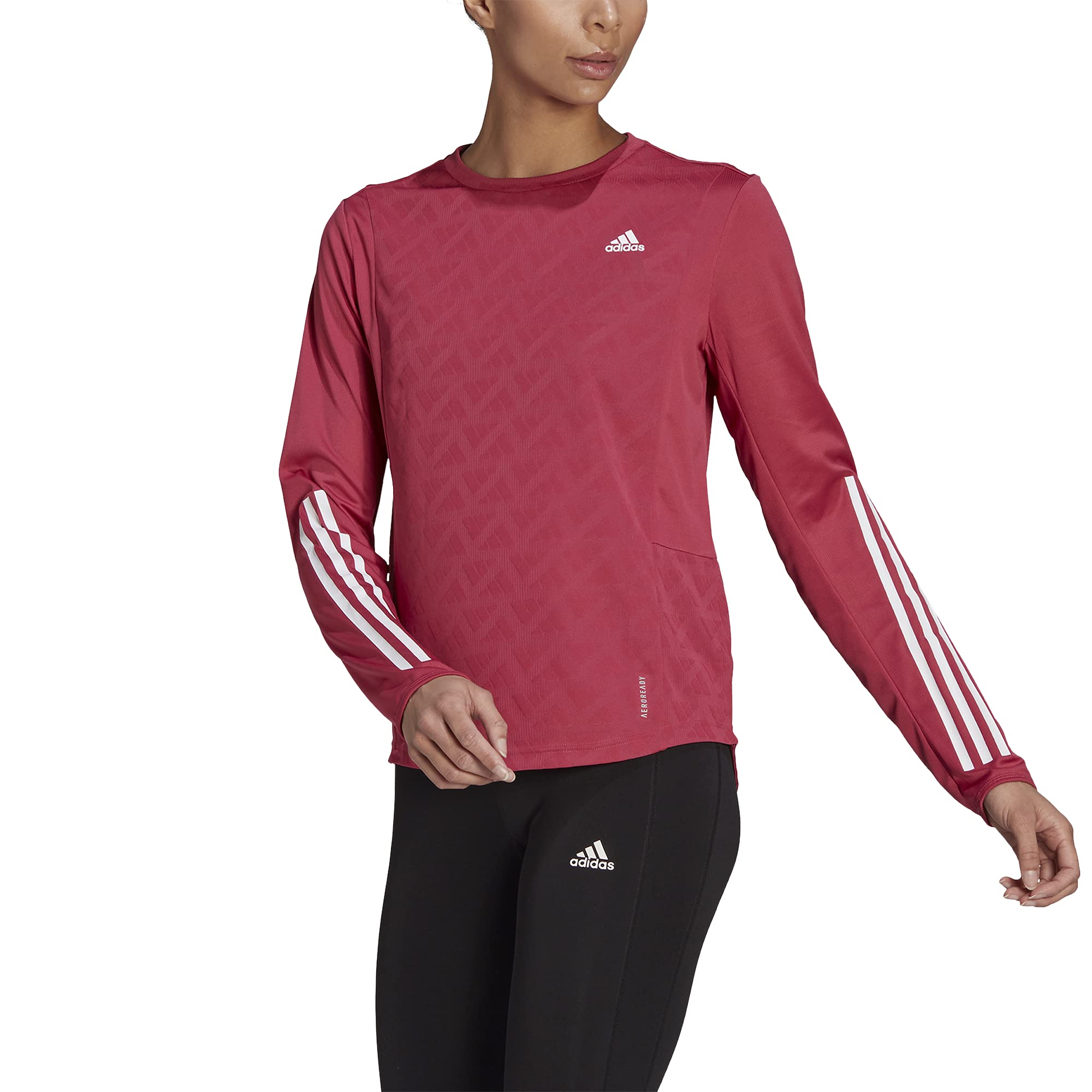 adidas Women's Own The Run 3-Stripes Long Sleeve, Wild Pink, X-Small
