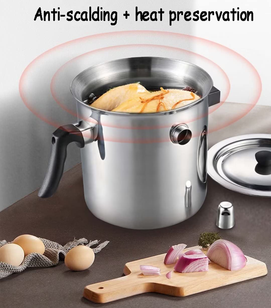 LSQXSS 304 Stainless Steel Double Layer Milk Pot,2.5L Constant Temperature Soup Pot for Induction Cooker and Gas Tove,Automatic Whistle hot Milk Pot,Durable Soup Pot with Anti-scalding Handle