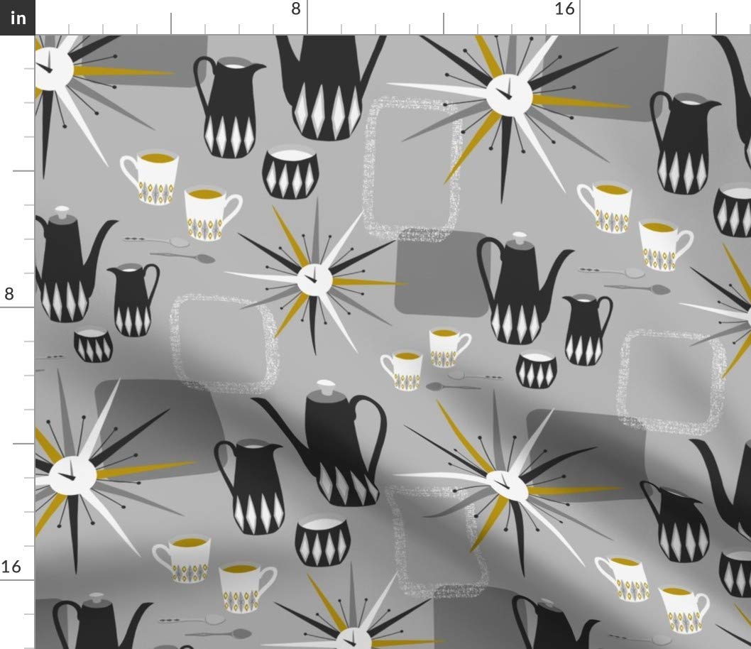Spoonflower Fabric - Mid Century Modern Coffee Time Mod Neutral Gray 1950S Star Retro Printed on Petal Signature Cotton Fabric by The Yard - Sewing Quilting Apparel Crafts Decor