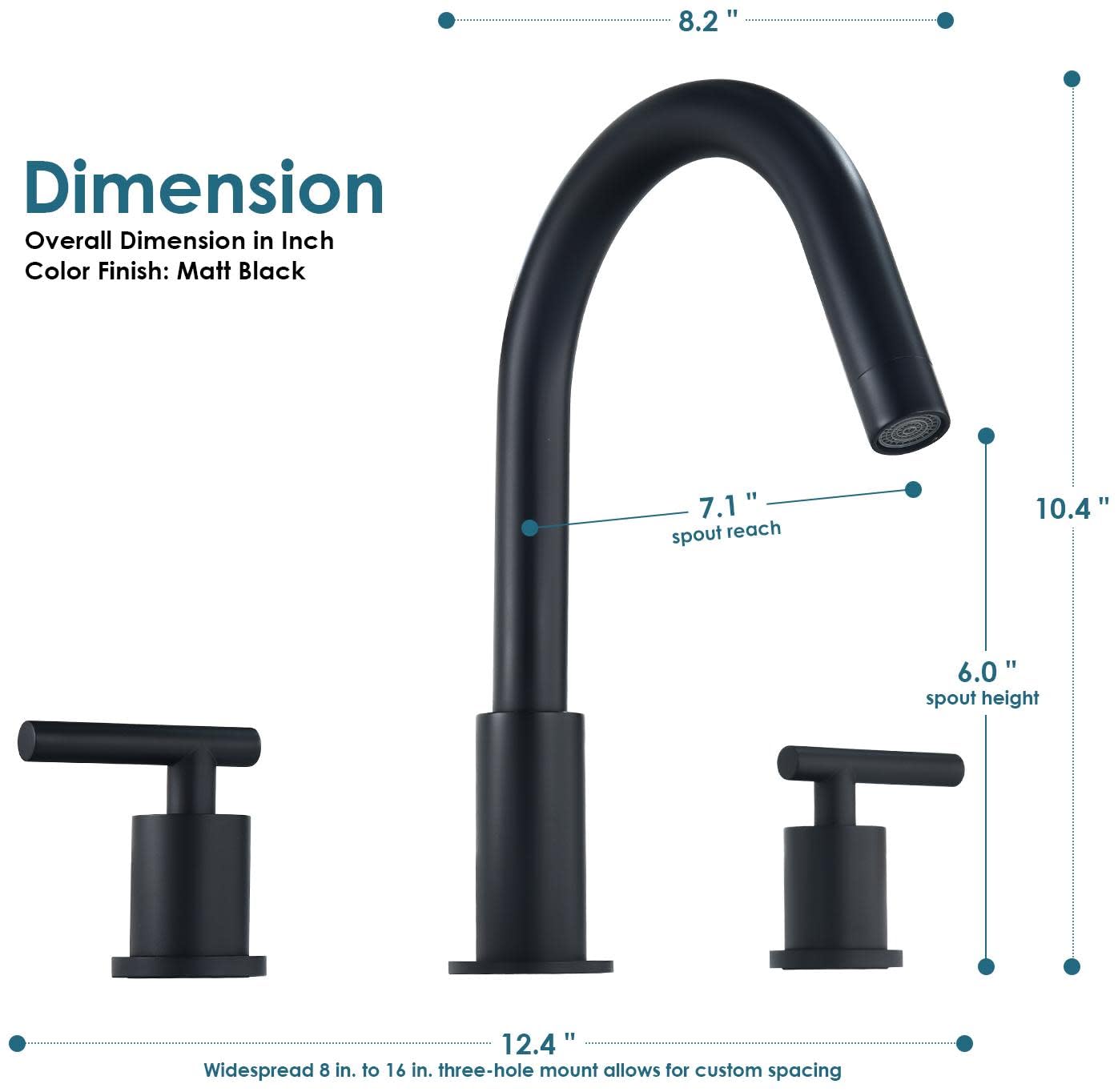 Balen 8. in Widespread 2-Handle Bathroom High-Arc Faucet in Matte Black