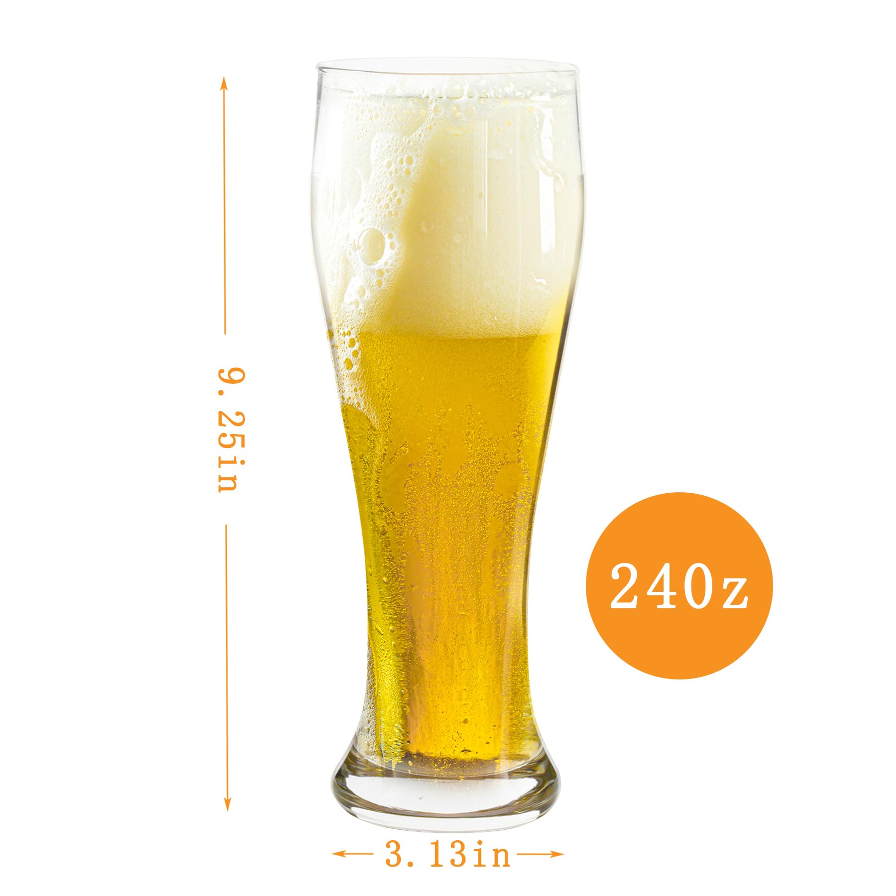 Burns Glass Bar Glasses, Classic Pilsner Glass Tall Beer Glasses with Heavy Base, 24 Oz. (Set of 2)