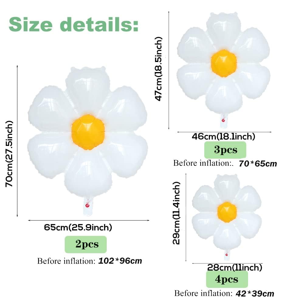 GIHOO Daisy Balloons 9 Pieces 3 Sizes White Daisy Flower Balloons for Daisy Theme Girls Birthday Party Wedding Baby Shower Decor (3 Sizes mixed)