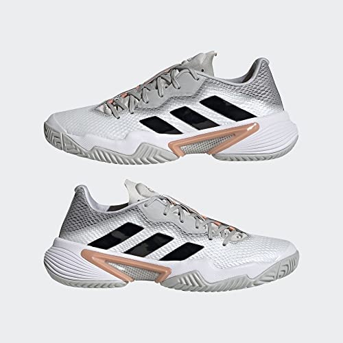 adidas Women's Barricade 12 Tennis Shoe, White/Silver Metallic/Ambient Blush, 7.5