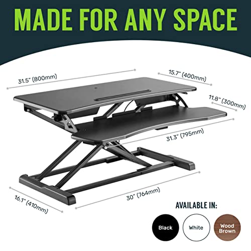 TechOrbits Standing Desk Converter - 32 Inch Adjustable Sit to Stand Up Desk Workstation, MDF Wood, Ergonomic Desk Riser with Keyboard Tray, Desktop Riser for Home Office Computer Laptop, Black 32"