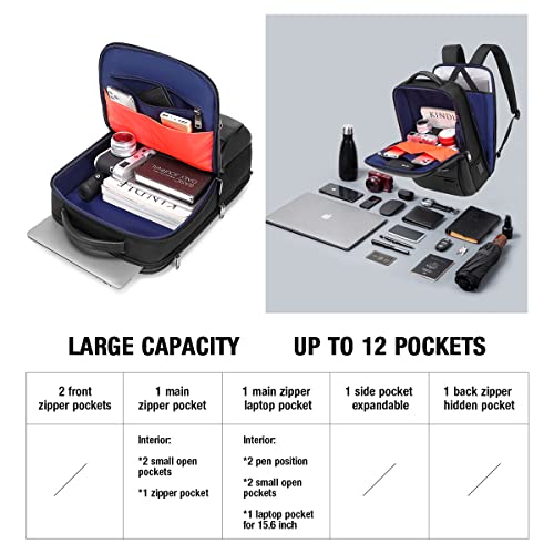 Botimmy Business Backpack for Men Multi-Functional 15.6 Inch Laptop Backpack with USB Charging Water Resistant Travel Durable Men Backpack Airline Approved Black