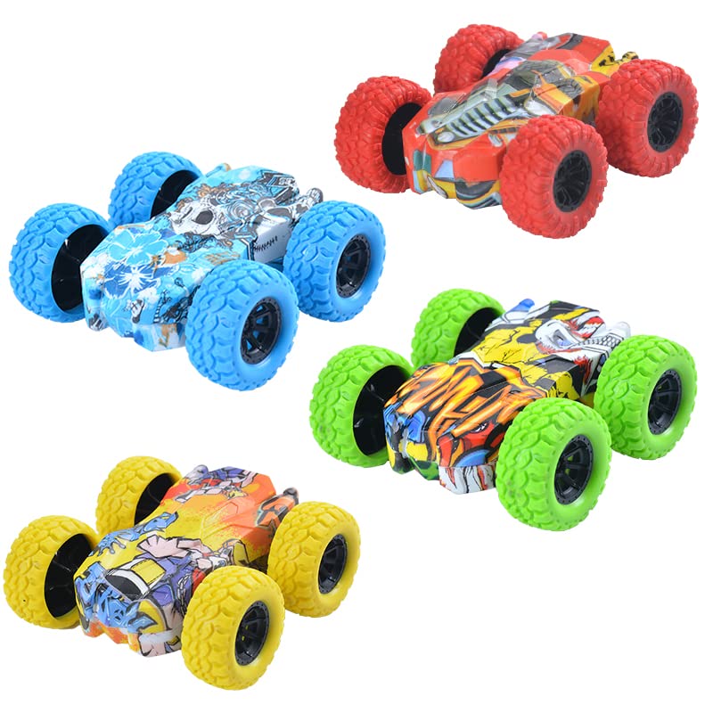 DqsWko Double-Sided Pull Back carsr. Friction Cars for Kids ,Vibration inertial car. Toy Pull Back car. Big tire Four-Wheel Drive Toy car for Boys and Girls(4pcs)