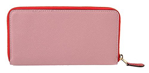 Coach Accordion Zip Wallet in Geometric ColorBlock, F57605 (Strawberry/Oxblood Multi)