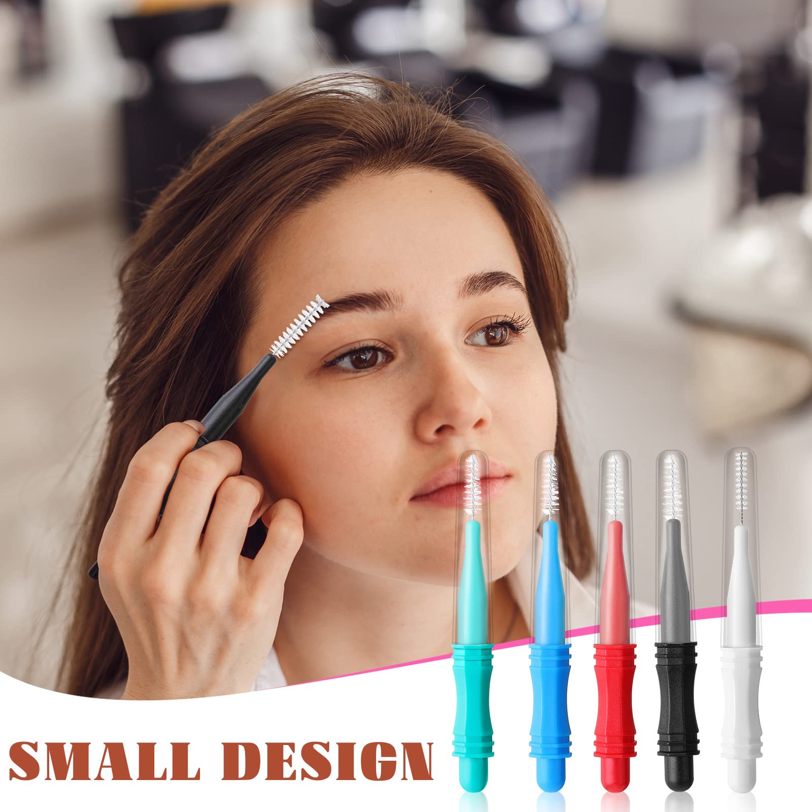 50 Pcs Brow Lamination Brush with Cap, Micro Eyebrow Brush Micro Lash Brush Brow Lamination Tools Eyelash Spoolie Brush Tools with Storage Box for Lash Lifting, Extension, Brow Lamination, 5 Colors