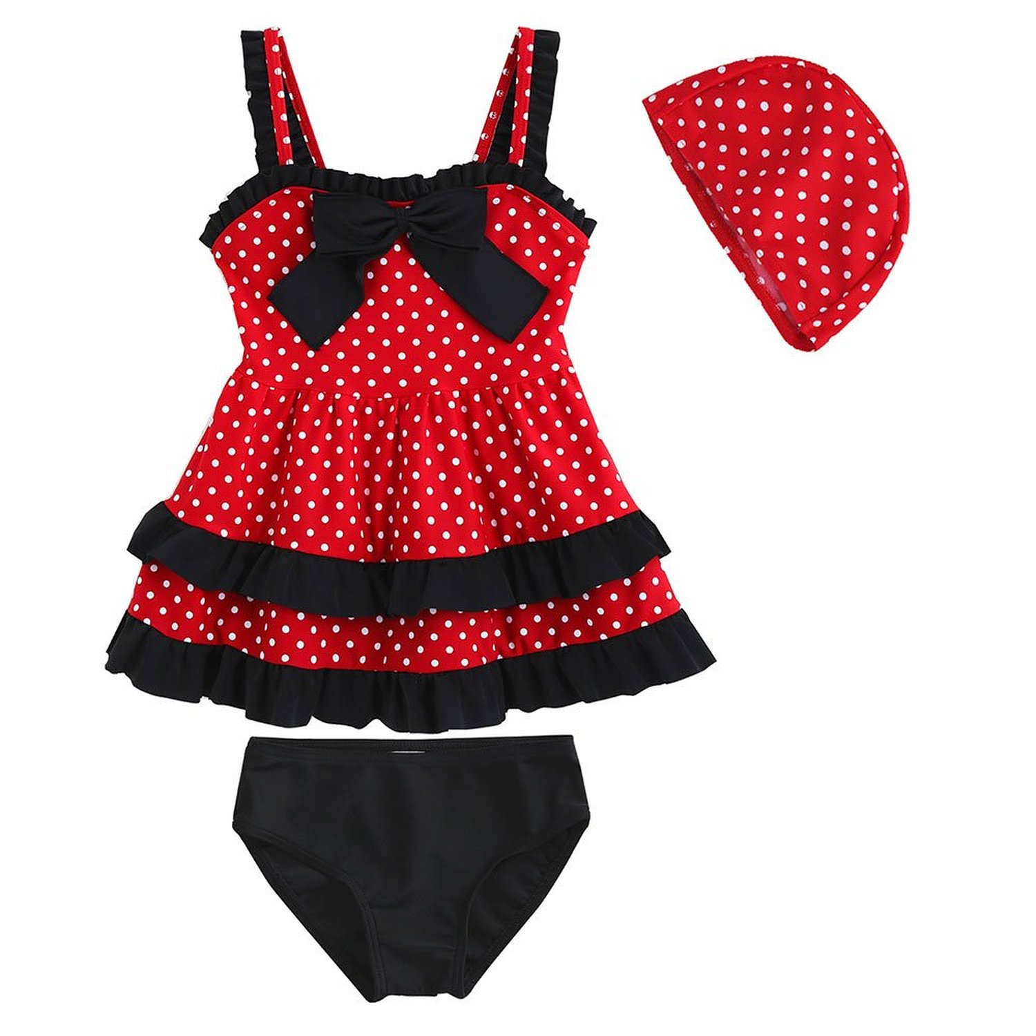Kid Toddler Baby Girls Bathing Suit Lace Bow Dot Two Piece Swimsuit Swimwear 5 Red