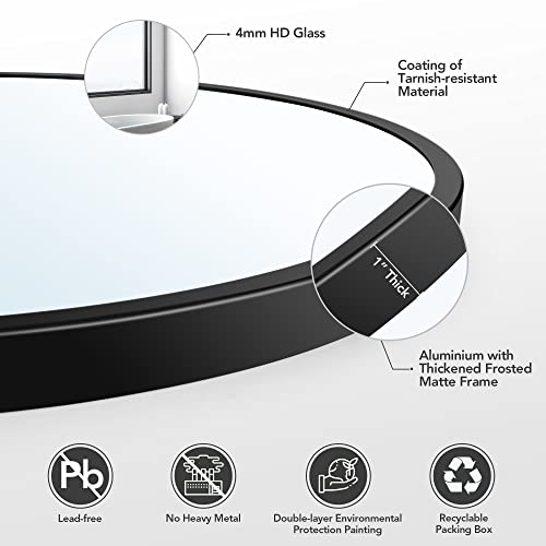 Catollova Black Round Wall Mirror 30 Inch, Bathroom Mirror with Black Metal Frame, Circle Wall Mirror for Vanity, Entryway, Living Room, Home Decor