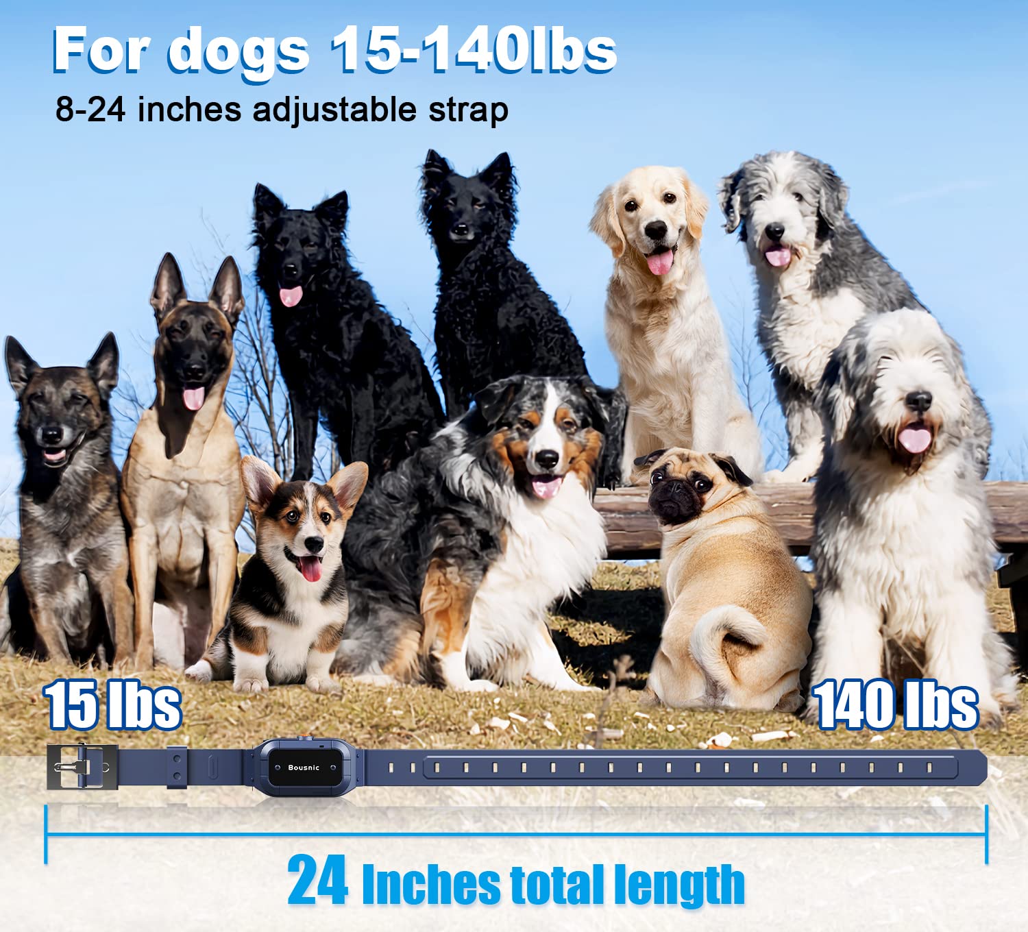 Bousnic Dog Shock Collar with Remote - ¾ Mile Electronic Training Collar for (15-140lbs) Medium Large Dogs, Waterproof Rechargeable Dog E Collar with 3 Modes, Beep, Vibration, Safe Shock(1-16 Levels)