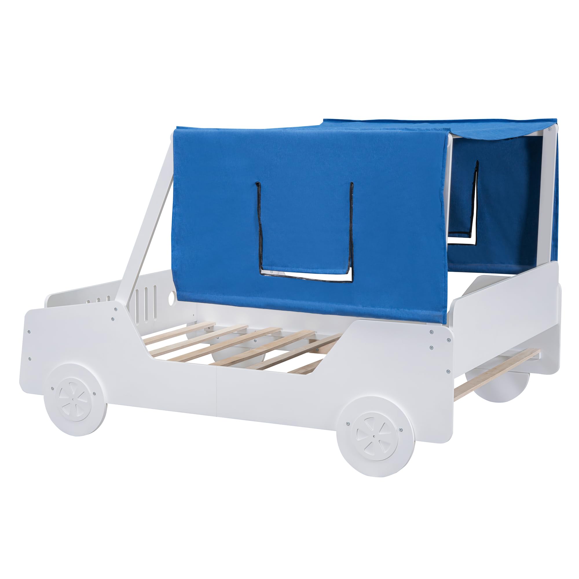 Merax Twin Size Car-Shaped Bed with Tents,Montessori Inspired Bedroom,Natural