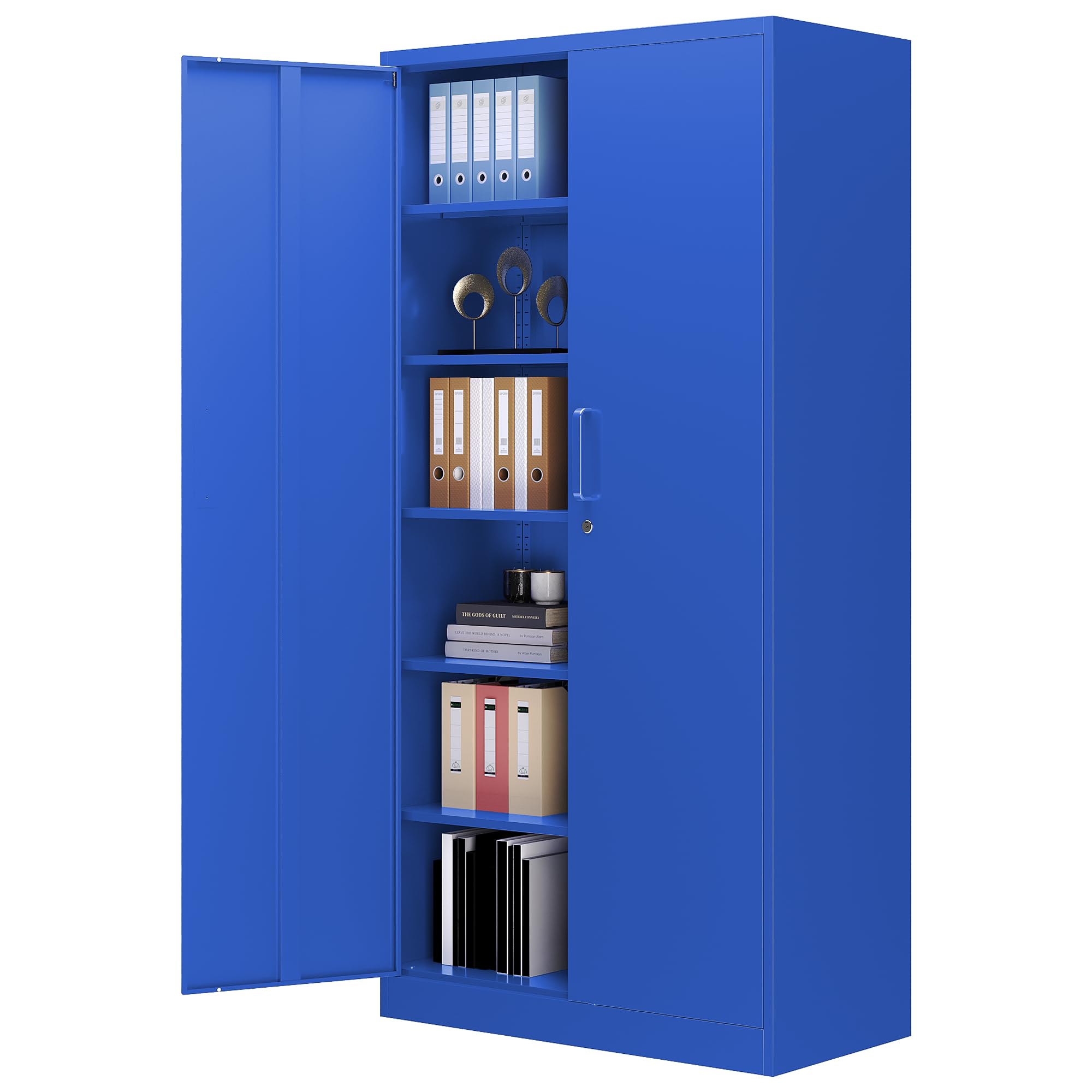 LISSIMO Metal Storage Cabinet,Home Office Cabinet with Doors and Adjustable Shelves,Locking Cabinet with Adjustabl Leg Levelers Assembly Required(Blue)