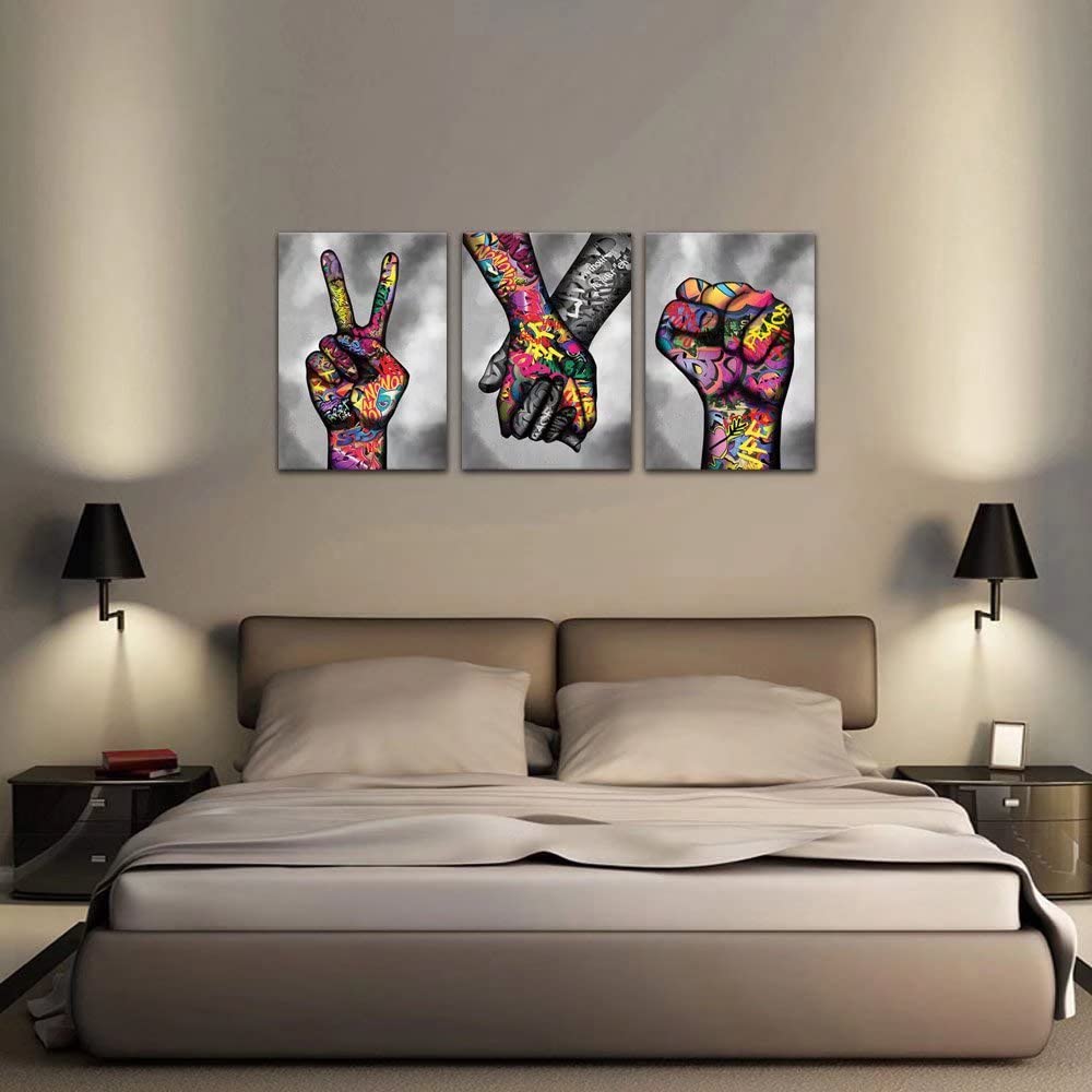 Abstract Graffiti Wall Art Street Pop Art Prints Wall Decor Gesture Graffiti Artwork Framed for Living Room Bedroom Gift for Graffiti Lovers Ready to Hang(12''W x 16''H x 3Pcs)