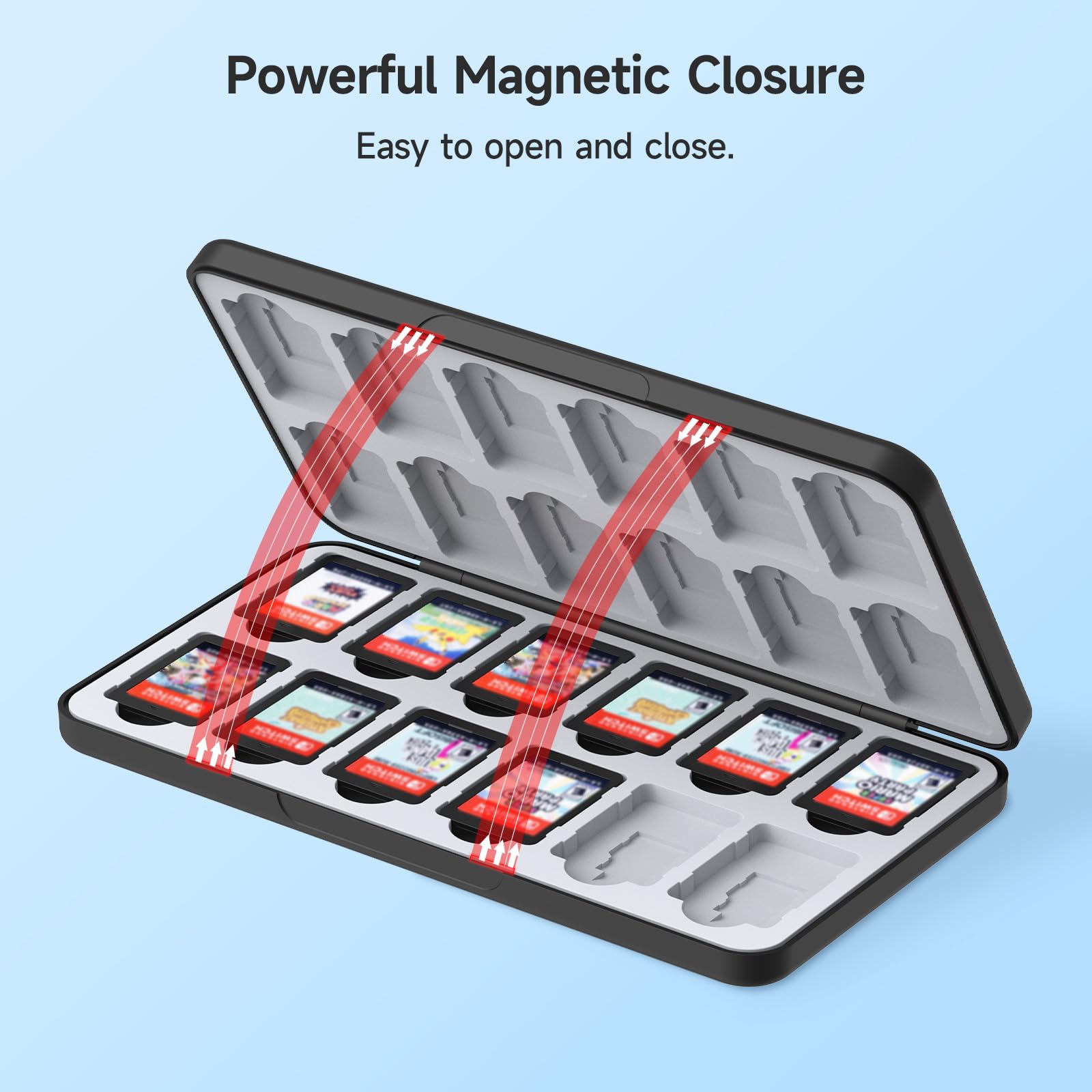 JINGDU 24-Slot Switch Game Case for Switch Games & micro SD Cards, Hard Shell, Soft Lining, [Shockproof, Portable], the Switch Game Holder Suitable for NS, Lite & OLED Games, Black