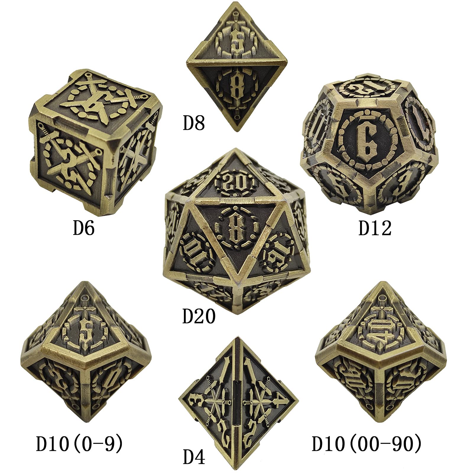 Metal DND Dice Set D&D Dungeons and Dragons Sword Dice Gift D20 Polyhedron Suitable for Rolling RPG MTG Pathfinder Board Game Accessories Free Velvet Bag-Black Nickel Glitter Blue