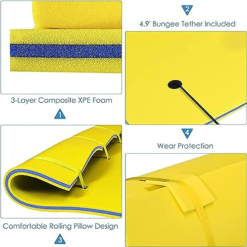 Floating Mat Water Mat Lily Pad with Rolling Pillow Design, Bouncy Tear-Resistant 3-Layer XPE Foam, Roll-Up Floating Island River Rafts (Size : 5.5mx1.8mx2.2cm)
