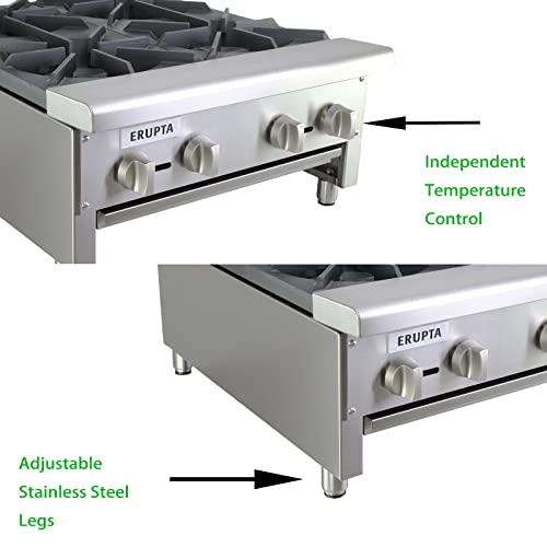 ERUPTA 24'' Commercial Hot Plate Natural/Propane Gas Cook Stove Range with 4 Burners BTU 112,000 Restaurant Equipment¡