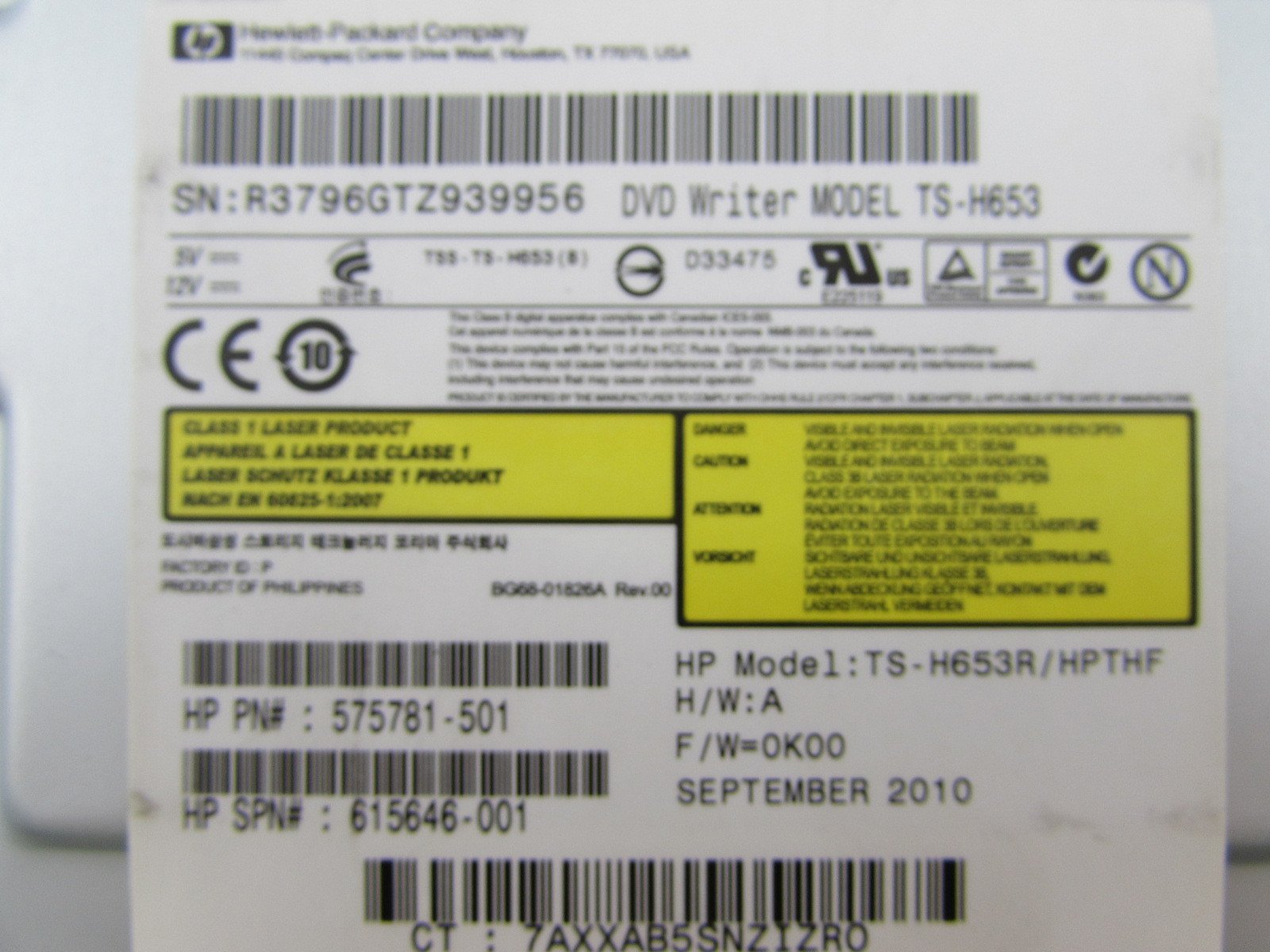 HP 615646-001 575781-501 TS-H653 DVD±RW DL Writer lightscribe SATA Optical Drive
