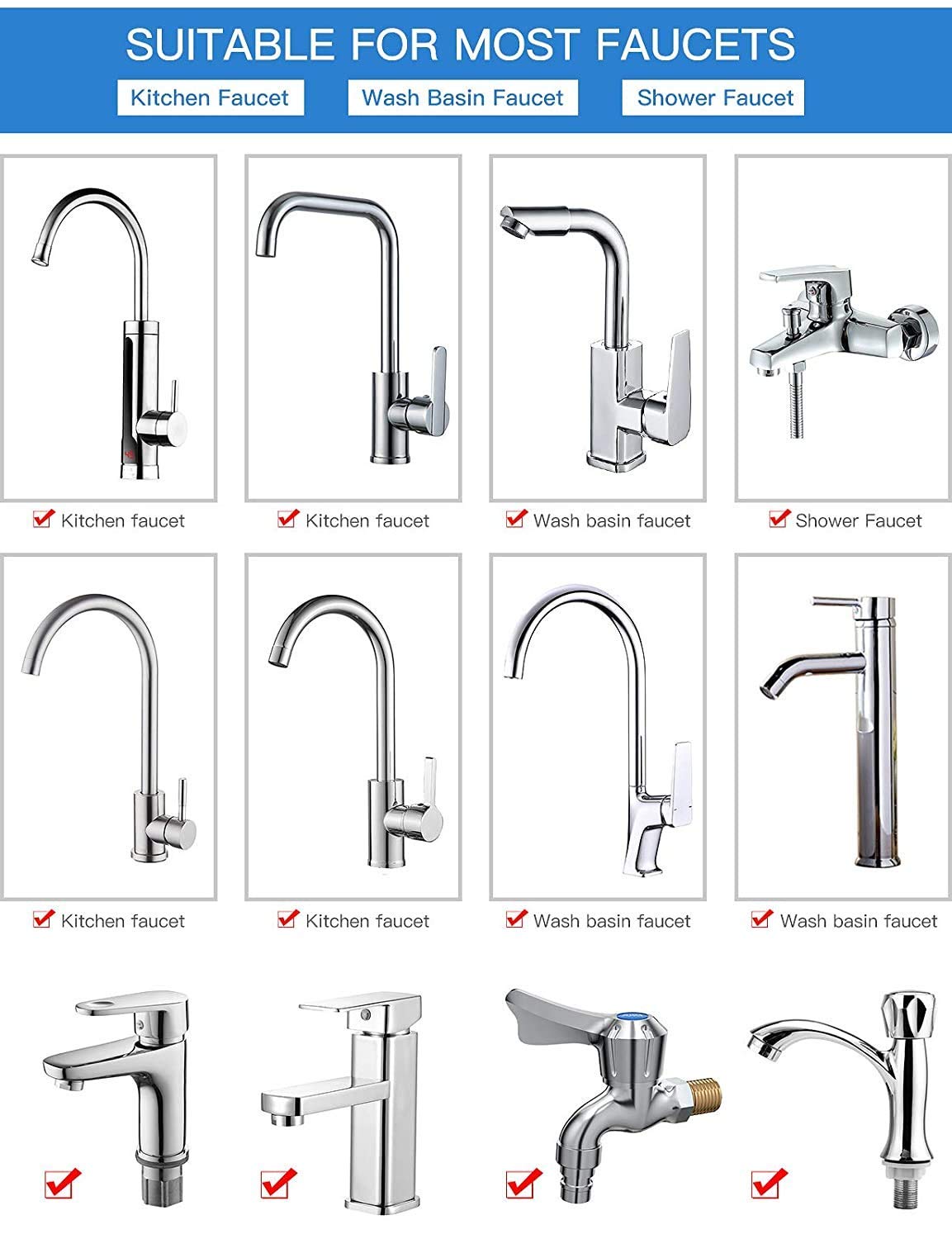 Aitsite Universal Splash Filter Faucet, 720° Rotatable Faucet Sprayer Head, Anti-Splash, Oxygen-Enriched Foam, 4-Layer Net Filter, Leakproof Double O-Ring Applicable Internal Thread 22-24mm