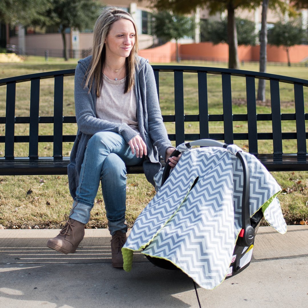 Kids N’ Such Peekaboo Baby Car Seat Cover Car Seat Canopy & Nursing Cover, Chevron/Navy Minky