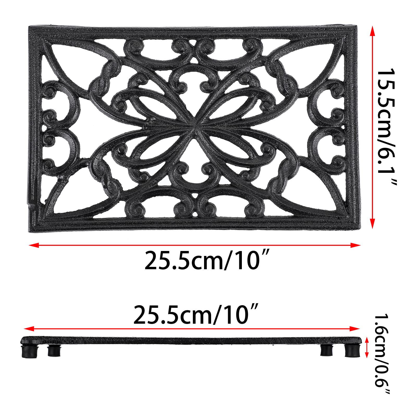 Sumnacon 2Pcs Rectangle 10 x 6.1 Inch Cast Iron Trivet - Rustic Heat Resistant Metal Trivet for Hot Dish Pot Pan Teapot, Vintage Sturdy Hot Plate Pad for Kitchen Dining Countertop Table