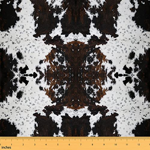 Cowhide Patterns Farmhouse Style Decorative Fabric for Upholstery,Highland Cattle Cow Skin Print Outdoor Fabric by The Yard,Brown White Animal Theme Fabric for Home Decor,3 Yards