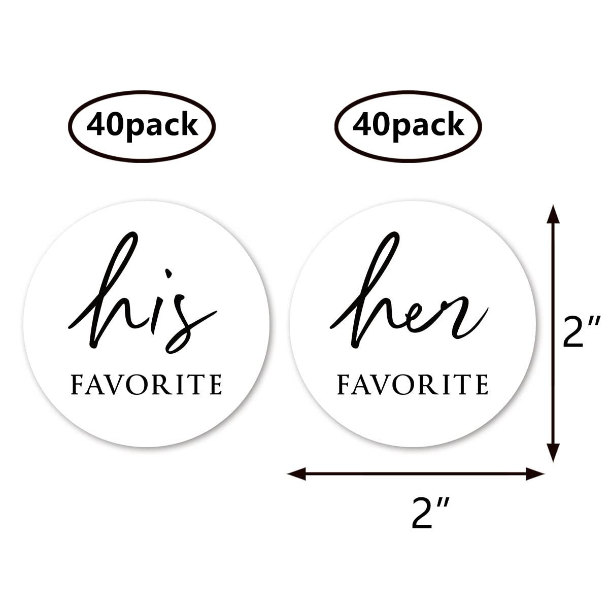 White His Her Favorite Stickers, 2 Inch Wedding Bridal Shower Party Favor Labels 80-Pack