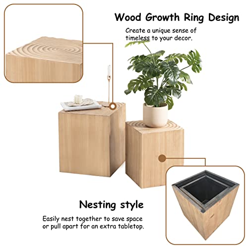 COZAYH Tree Stump End Table Set of 2, Multiple Styling Layout with Wood Tree Ring Pattern, Natural Wood Color, (F04011), 18.75Dx21.5Wx18.75H in