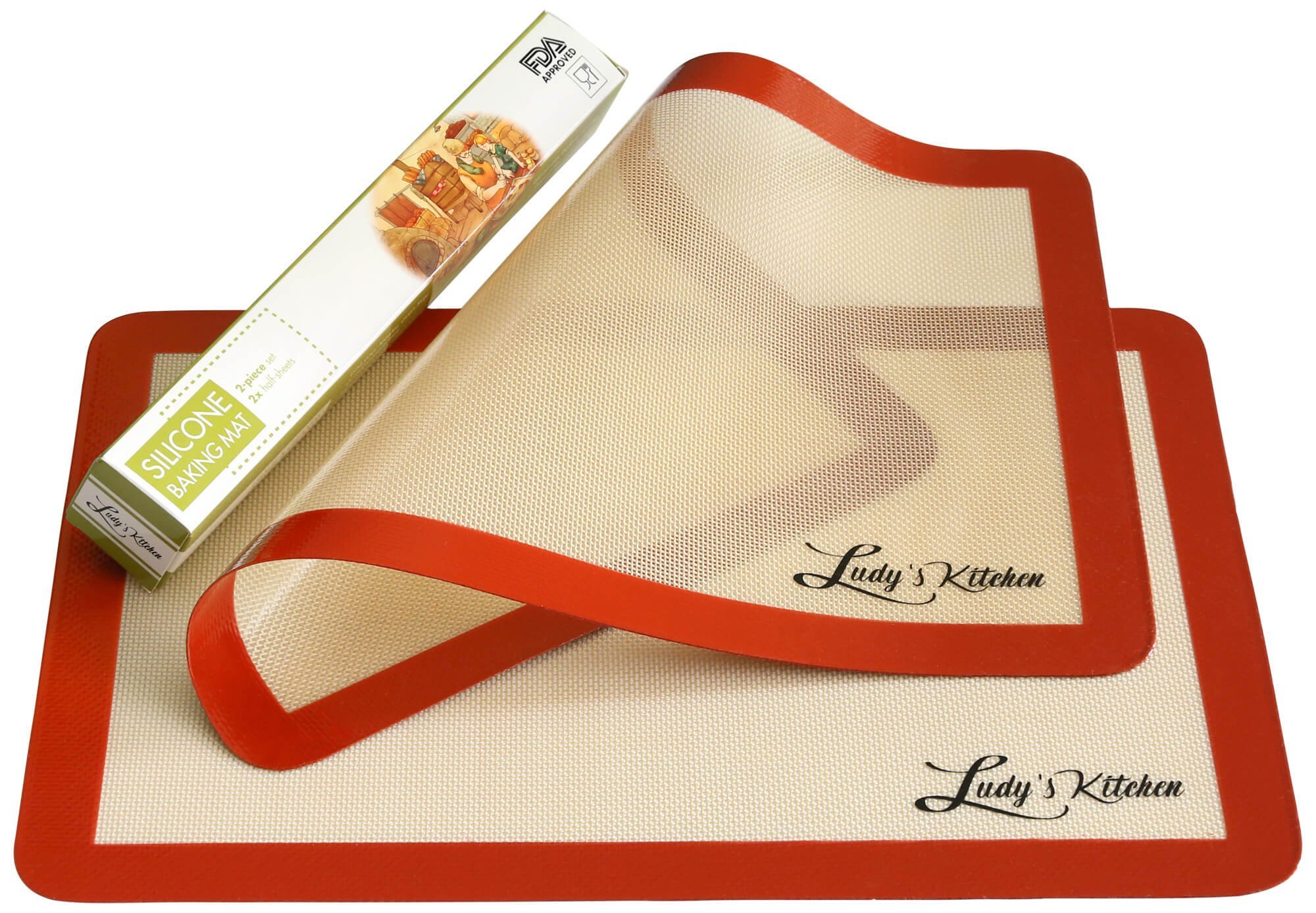 Baking Sheet Liners, 2-Pc Set by Ludy's Kitchen - Replaces Baking Papers - Commercial Grade Silicone Baking Mats - Non Stick, Durable, & Reusable Oven Pan Liners - Great Gift Ideas