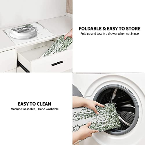 Green Plants Printed Drying Mat For Kitchen Ultra Absorbent Microfiber Dishes Drainer Mats Non-Slip Silicone Quick Dry Pad - 18 X 16inch