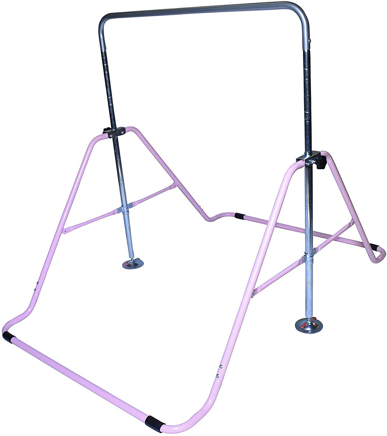 Athletic Bar Kids Gymnastics Bar Horizontal Kip Bar + 2x6 Tri Fold Mat Junior Training Adjustable Expandable Height Jungle Gym Monkey Bars Climb Tower Playground Gymnasts + Stretch Band (Pink)