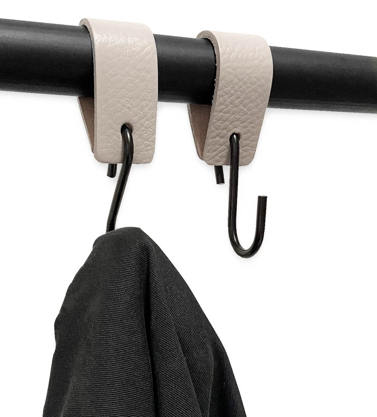 Brute Strength - Multifunctional Leather S-Hooks - Light Gray - 2 Pieces - S Shaped Hooks - Coat Hook - Leather Hooks - Leather s Hooks - Black s Hooks - Kitchen Hooks