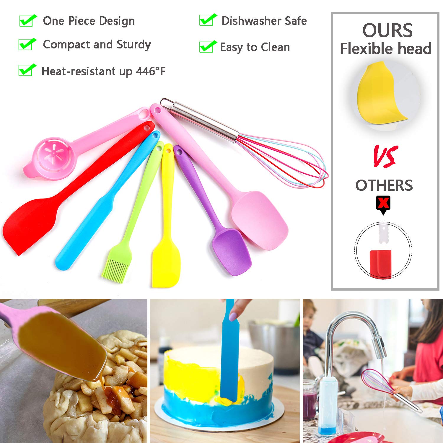 Baking Supplies - Silicone Spatulas Set, Rolling Pin, Pastry Mat, Silicone Baking Cups, Piping Bags and Tips, Measuring Cups and Spoons, Baking Set for Kids Teens Adult Beginner
