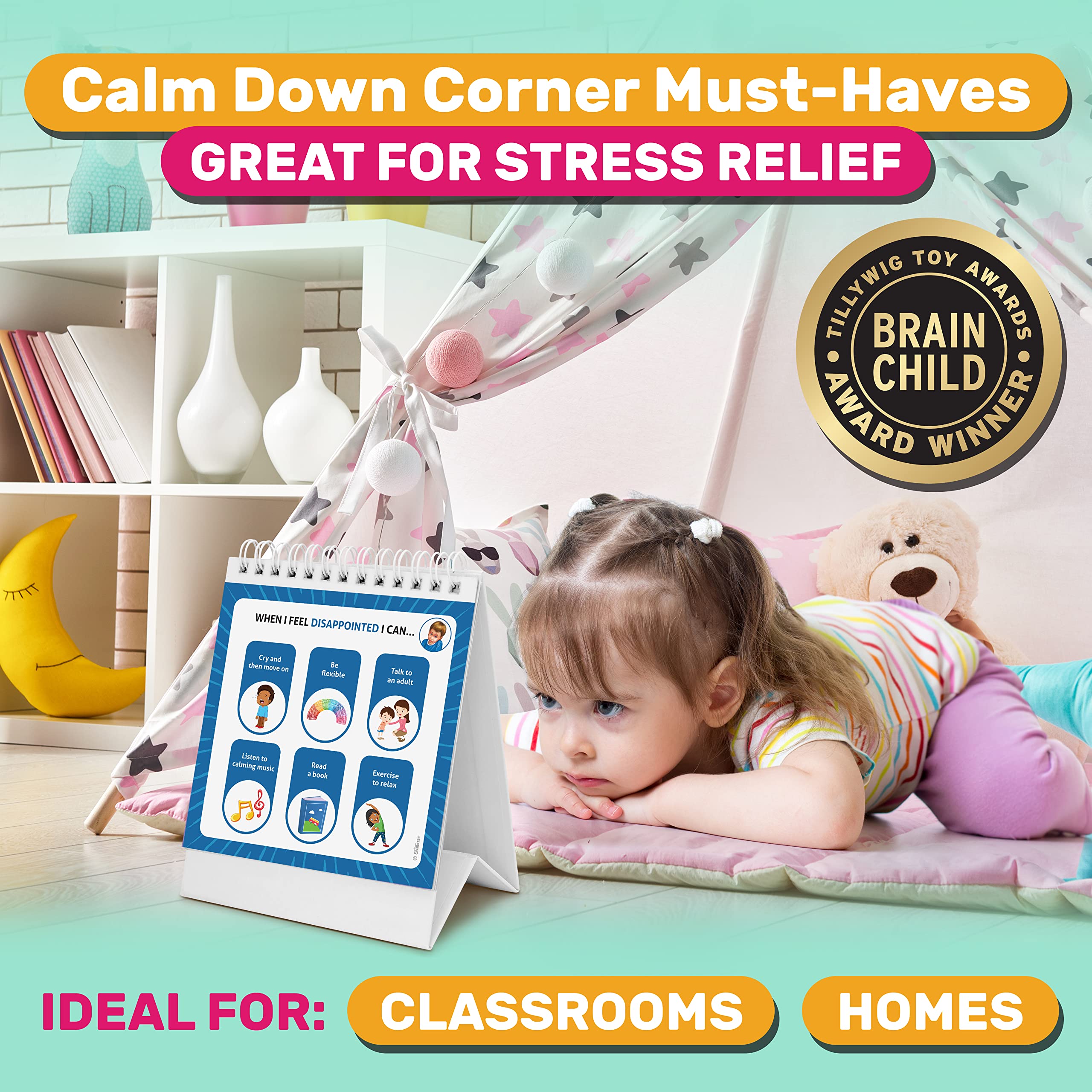 Calm Down Corner Supplies, SkillEase Feelings in Control Flip Book, Emotion Chart for Kids, Autism, Emotions and Feeling Book for Kids, Self Regulation for Kids, Calming Corner