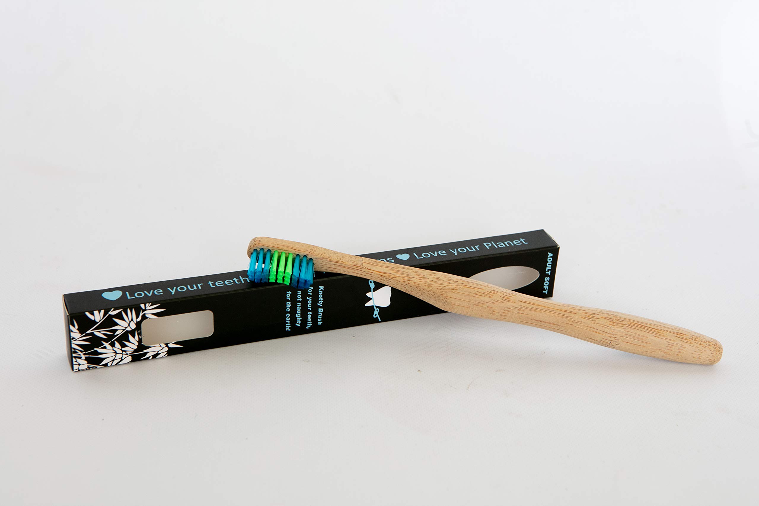 Knotty Brush Bamboo Toothbrush with Soft Nylon Bristles - Adult Size - 4 Pack