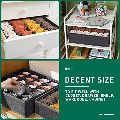 Criusia 6 Pack Sock Underwear Organizer Dividers, 128 Cell Drawer Organizers Fabric Foldable Cabinet Closet Organizers and Storage Boxes for Storing Socks, Underwear, Ties (16+24+24 Cell)