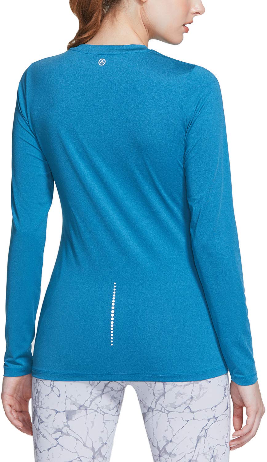 ATHLIO Women's UPF 50+ Long Sleeve Workout Shirts, UV Sun Protection Running Shirt, Dry Fit Athletic Tops, Round Neck 3pack Shirts Teal/White/Red, Large