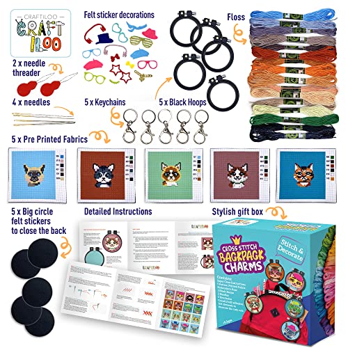 Cats 5 Stamped Cross Stitch Kits for Kids.Needlepoint Kits for Beginners. Embroidery Kit for Kids. Crossstitch Kit for Beginners and Girls (Cats)
