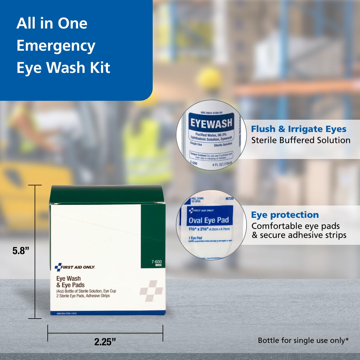 First Aid Only 6-Piece Eye Wash Kit with Oval Eye Pads, First Aid Adhesive Strips, Emergency Eye Rinse & Eye Wash Cup