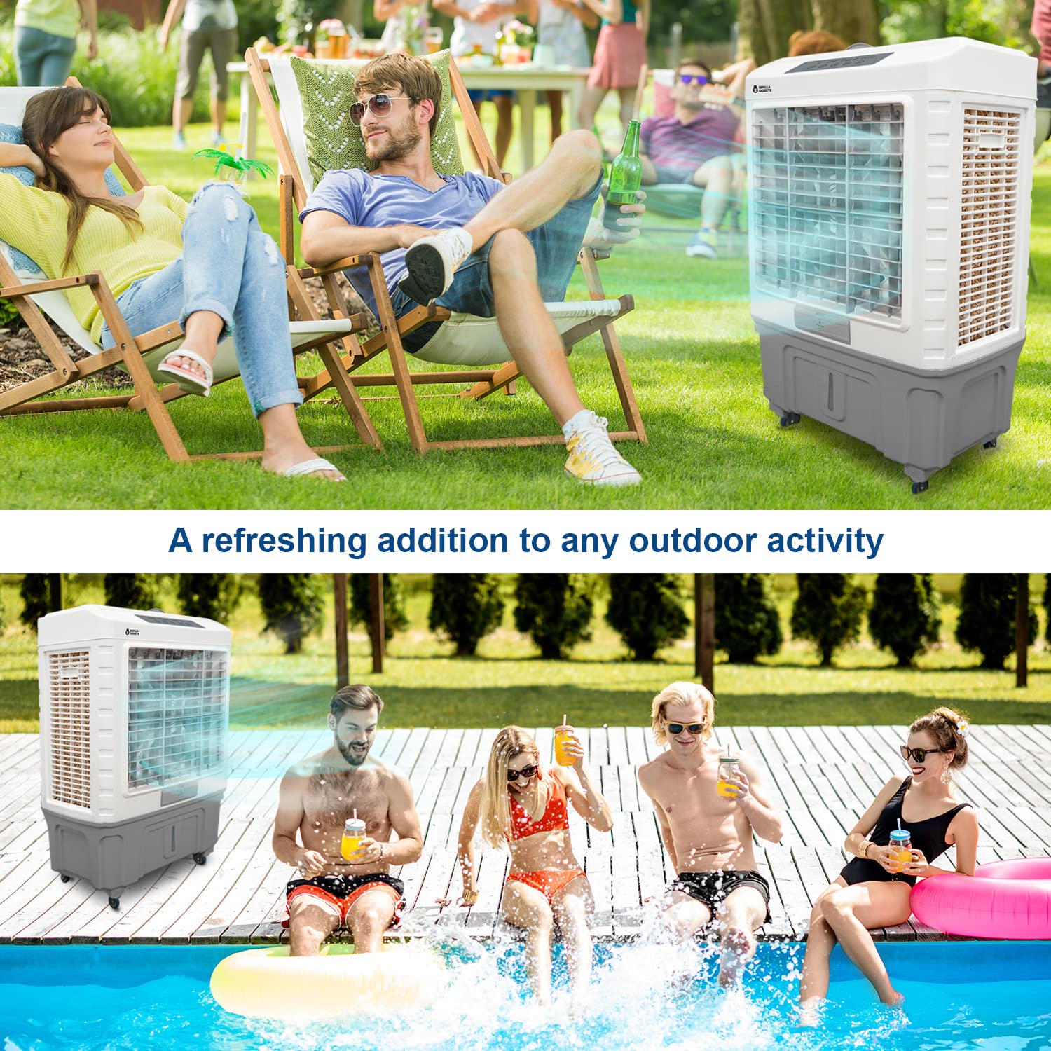 Gorilla Gadgets Outdoor Evaporative Portable Air Cooler with Touch Controls, Large Quiet Electric 5300 CFM. 13.2 Gallon Water Tank and Wheels. Cools 1850.00 Square Feet for Commercial Office Home