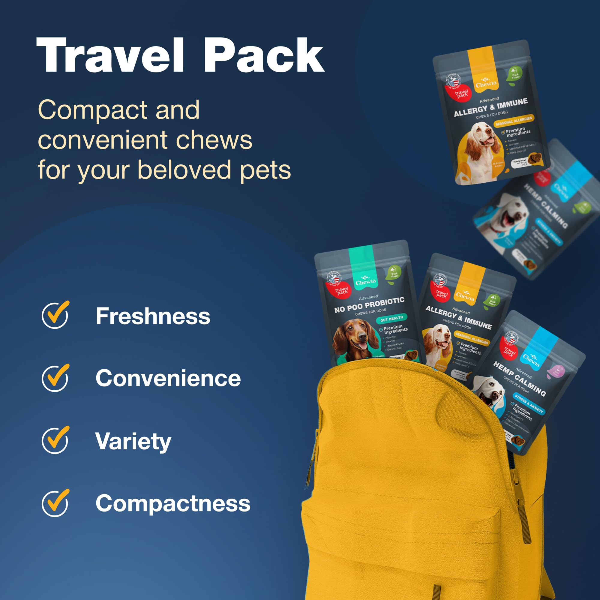CHEWIA Travel Pack of Allergy Support Soft Chews for Dogs - All Breeds - Digestive Strength - Allergy & Immune Dog Supplement