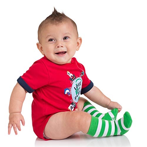 juDanzy Knee High Socks With Grips for Babies, Toddlers & Children (one pair) (2-4 Years, Green and white stripe)